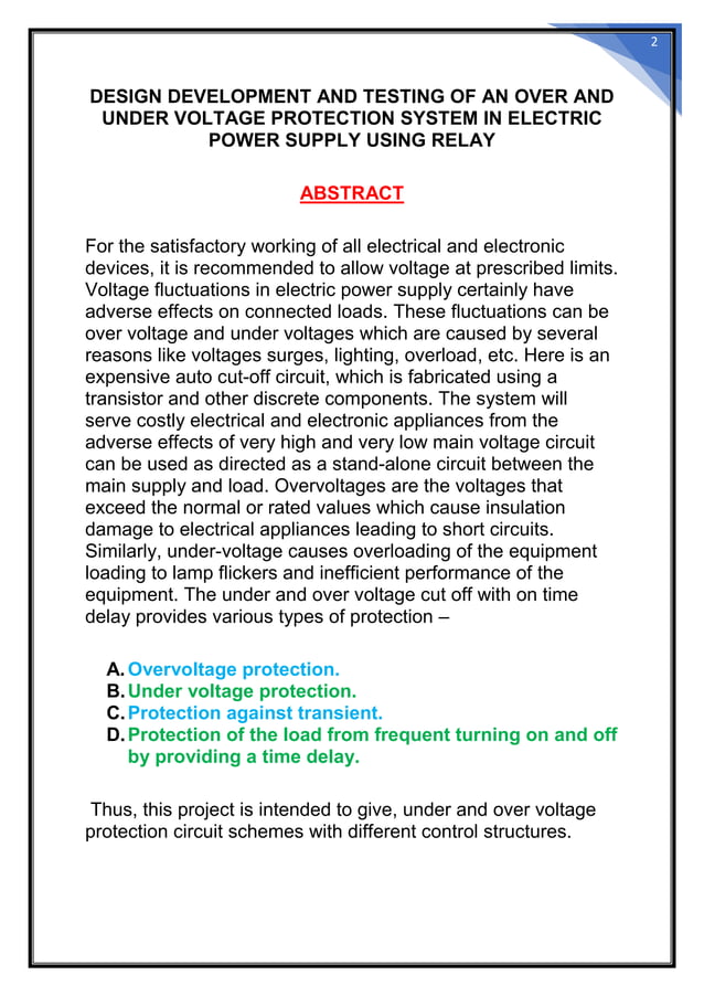 Design Development And Testing Of An Overvoltage And Undervoltage Protection System In Electric