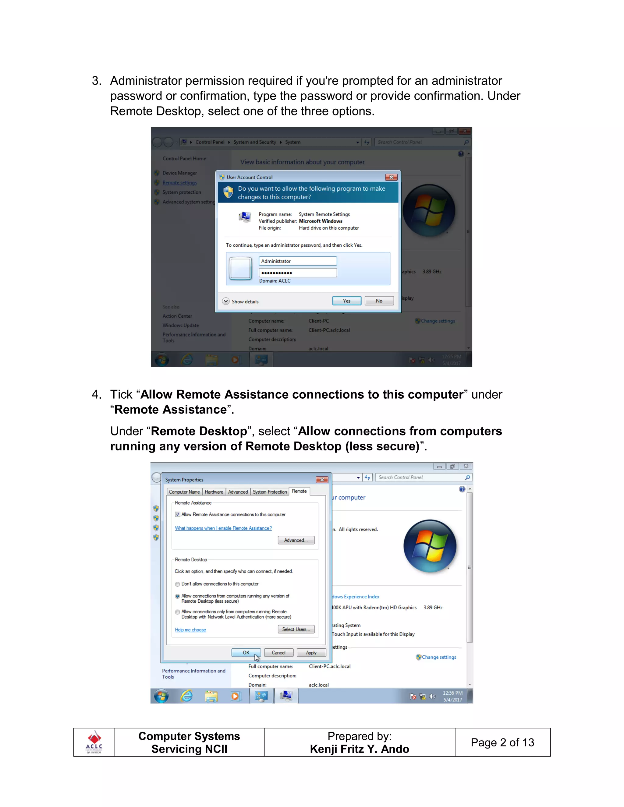 CSS Module 7 - Connect to another Computer using Remote Desktop Connection | PDF | Desktops ...