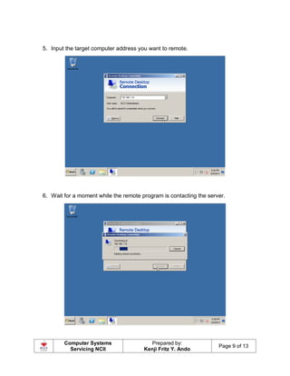 CSS Module 7 - Connect to another Computer using Remote Desktop Connection | PDF | Desktops ...