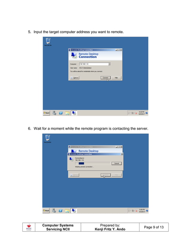 CSS Module 7 - Connect to another Computer using Remote Desktop Connection | PDF | Desktops ...