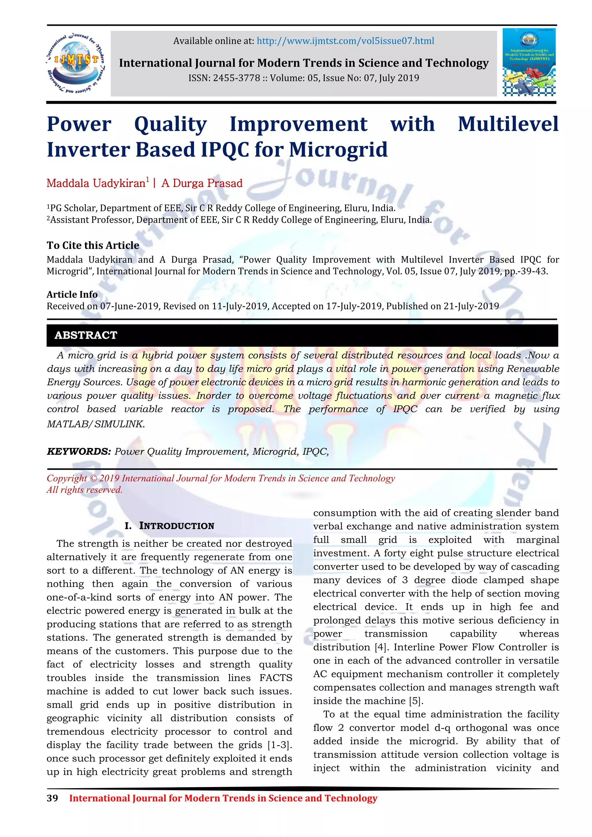Power Quality Improvement with Multilevel Inverter Based IPQC for ...