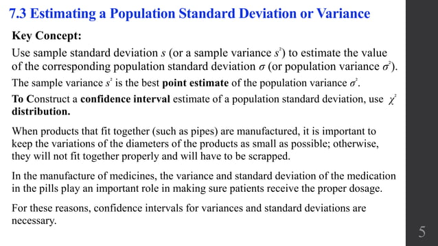 Estimating a Population Standard Deviation or Variance | PPT