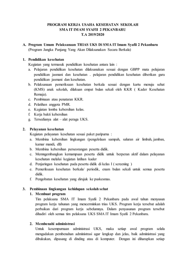 PROGRAM KERJA UKS | DOCX