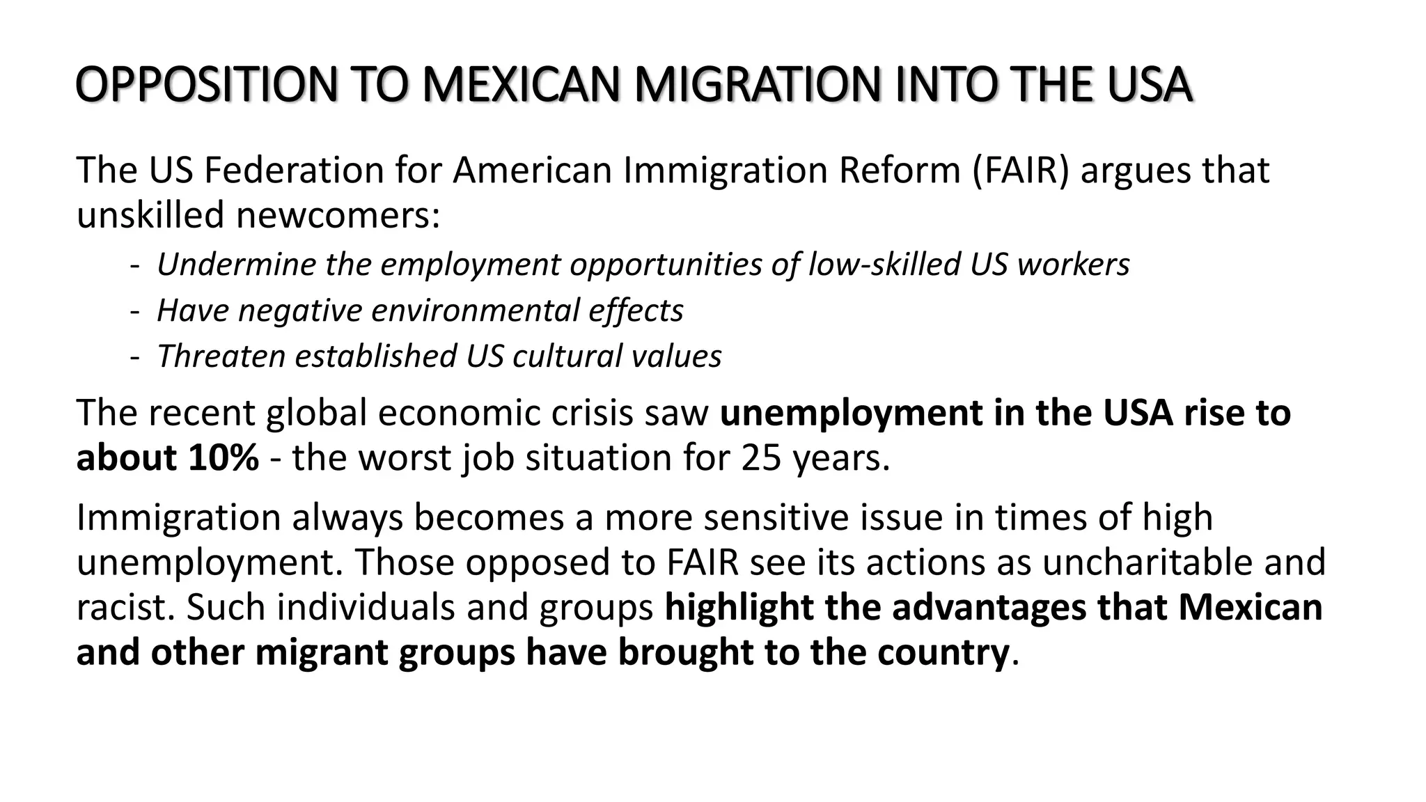 CAMBRIDGE AS GEOGRAPHY - CASE STUDY: MEXICAN MIGRATION TO USA | PPTX