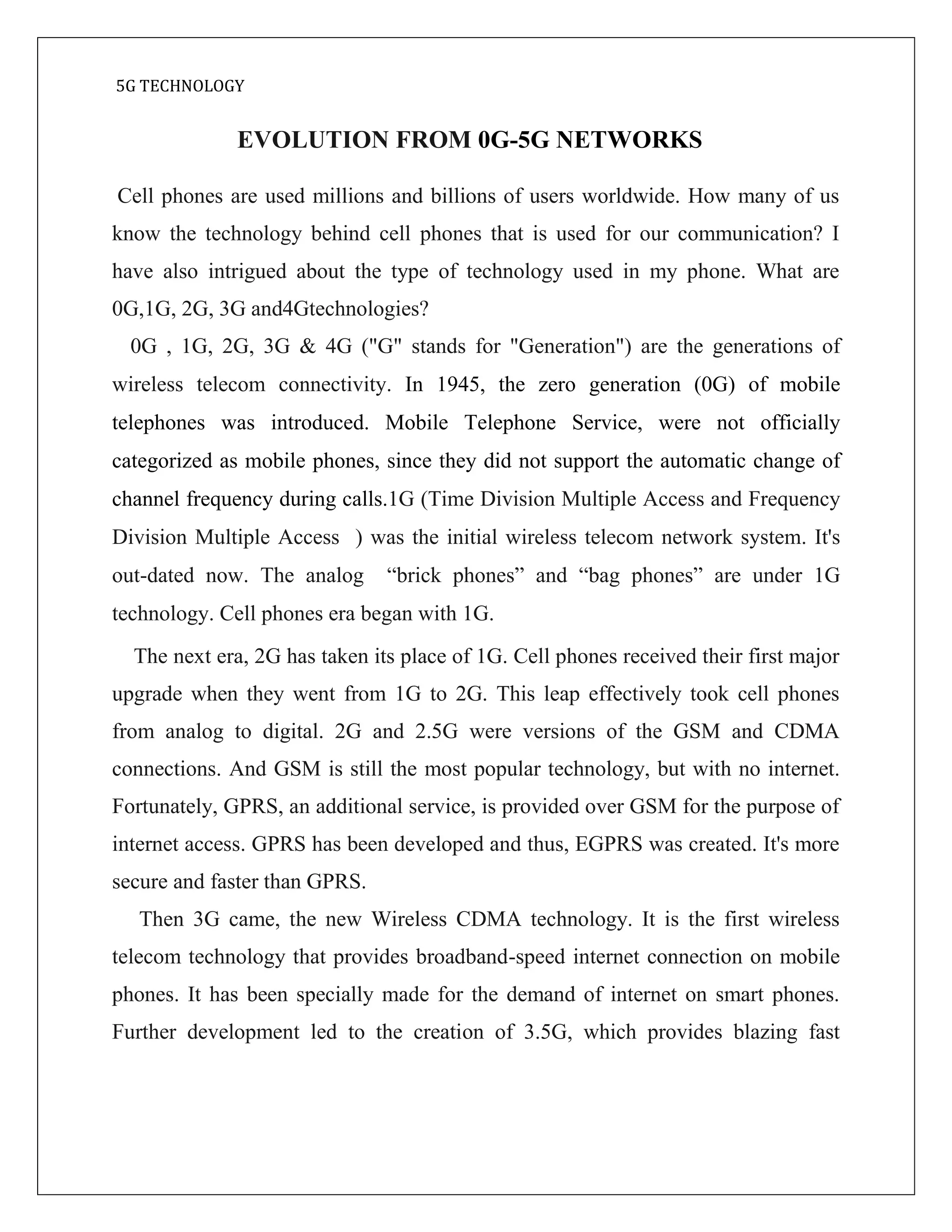 5G TECHNOLOGY project report | PDF