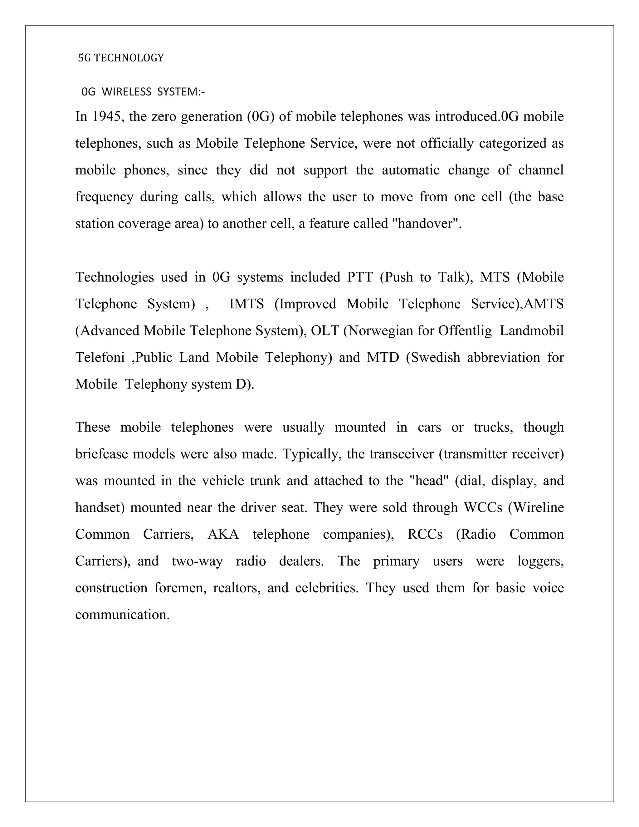 5G TECHNOLOGY project report | PDF