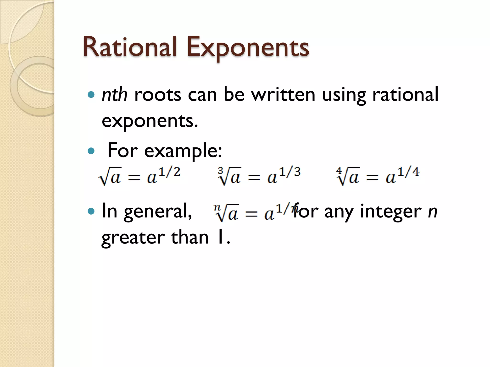 7.1 nth roots and rational exponents | PPTX