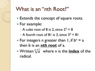 7.1 nth roots and rational exponents | PPTX