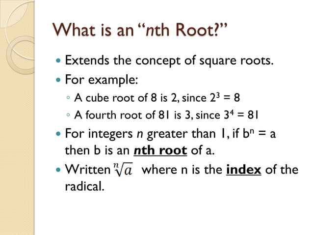 7.1 nth roots and rational exponents | PPTX