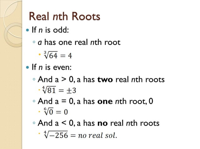 7 1 Nth Roots And Rational Exponents Pptx