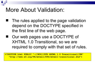 7.1 xhtml validation | PPT | Web Design and HTML | Internet