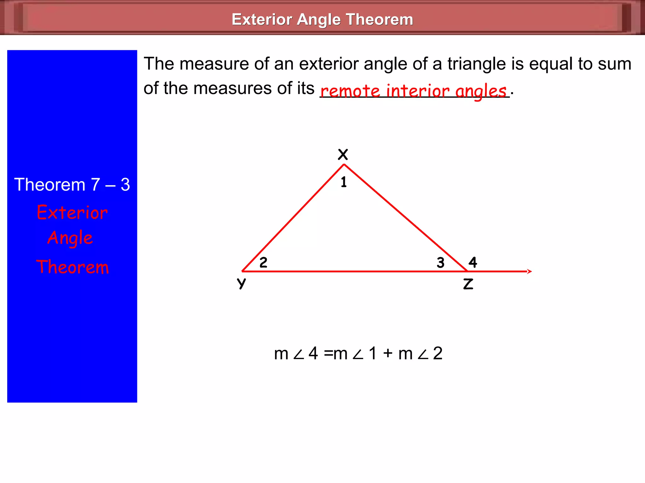 7-2 Exterior Angle Theorem | PPT