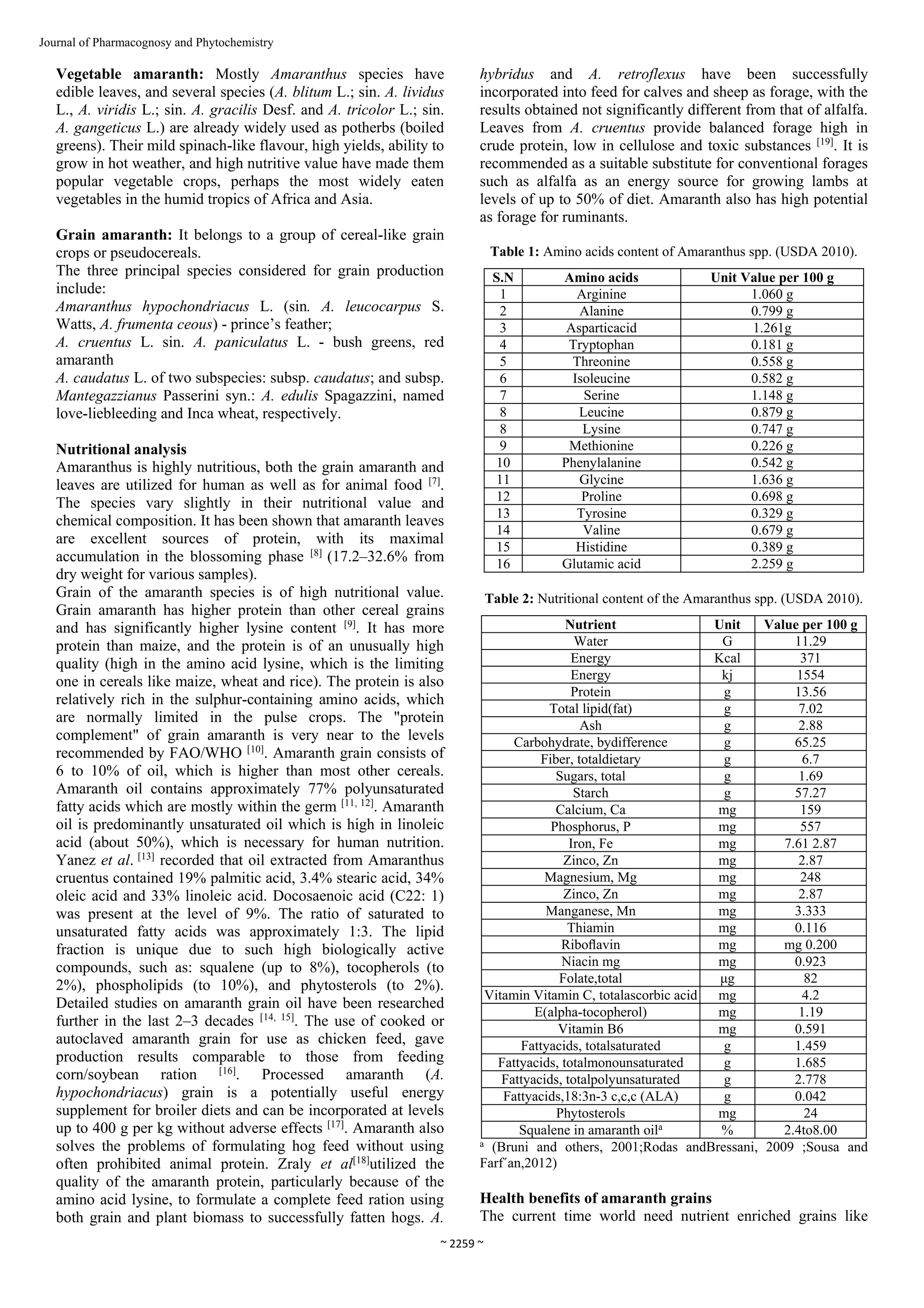 Amaranthus grain nutritional benefits: A review | PDF | Herbs and ...