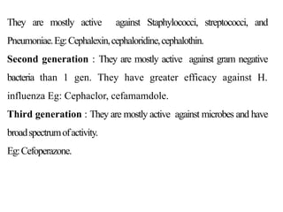 Cephalosporins antibiotics - Beta lactam antibiotics | PDF