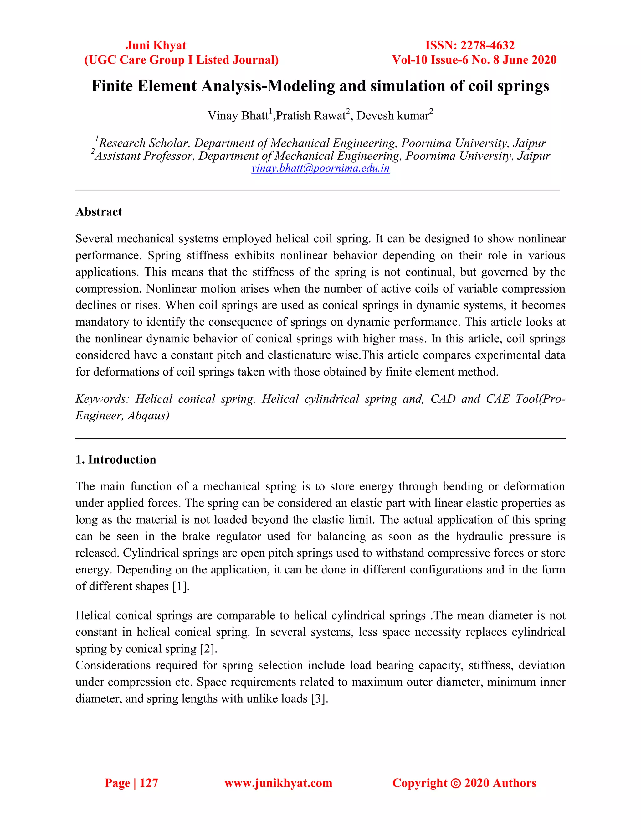 Finite Element Analysis Modeling And Simulation Of Coil Springs Pdf