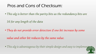 7. data link layer error detection and correction codes - parity and checksum | PDF