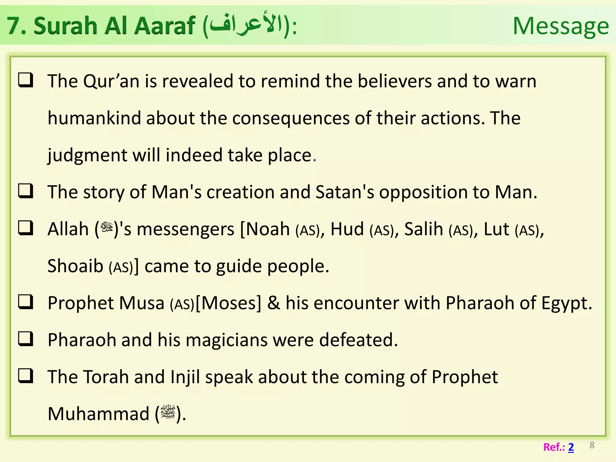 Al Quran (Chapter 7): Surah Al Aaraf [The Heights] | PDF