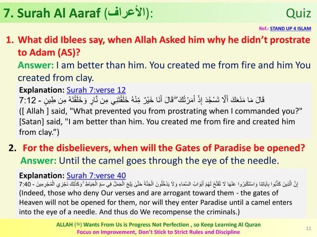 Al Quran (Chapter 7): Surah Al Aaraf [The Heights] | PDF