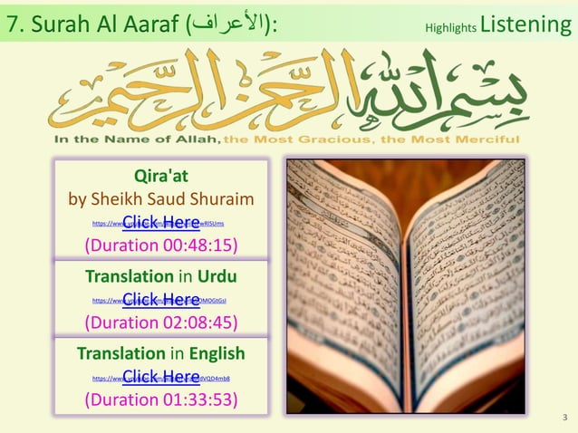 Al Quran (Chapter 7): Surah Al Aaraf [The Heights] | PDF