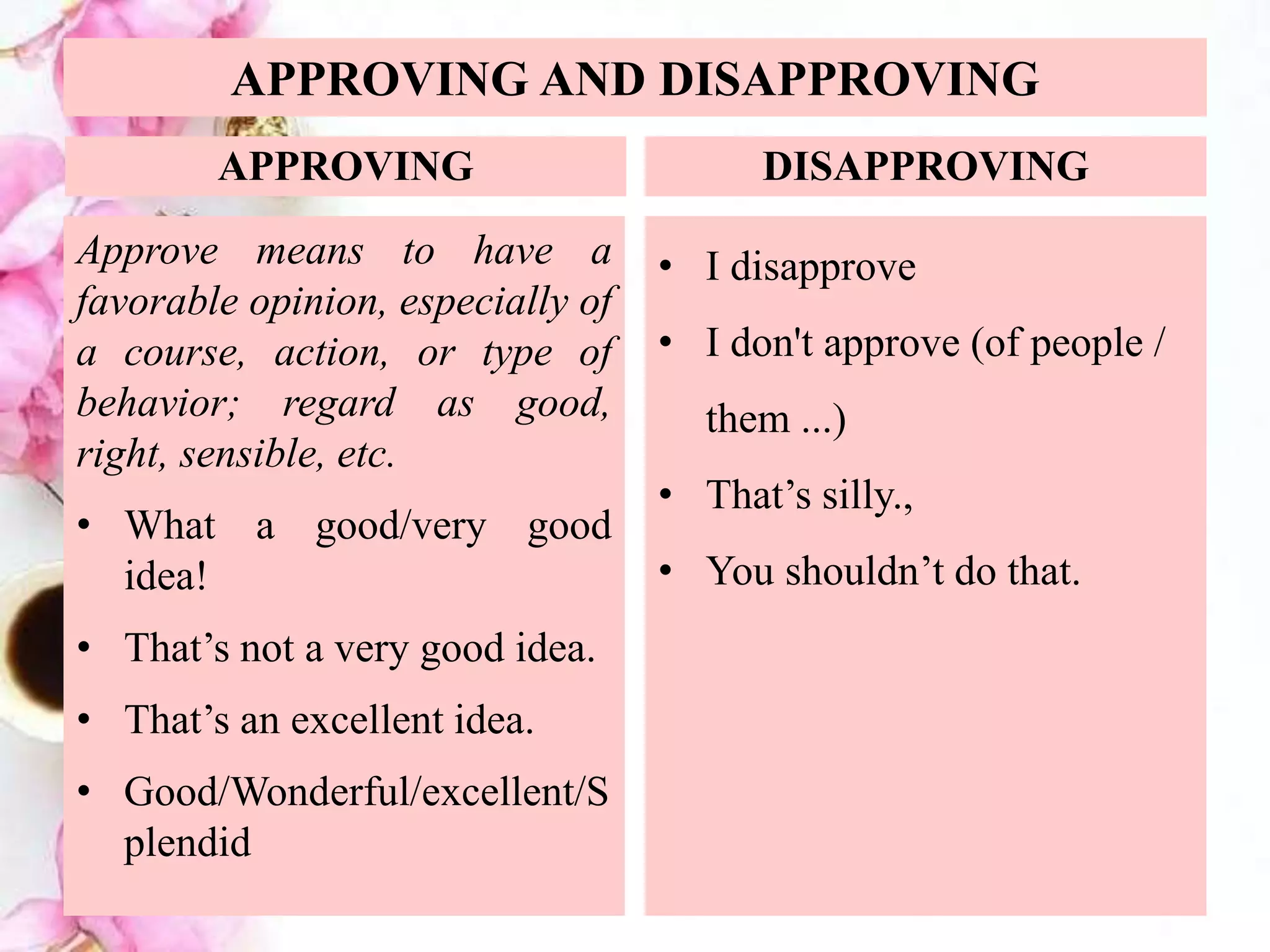 LANGUAGE FUNCTION: APPROVING AND DISAPPROVING | PPT