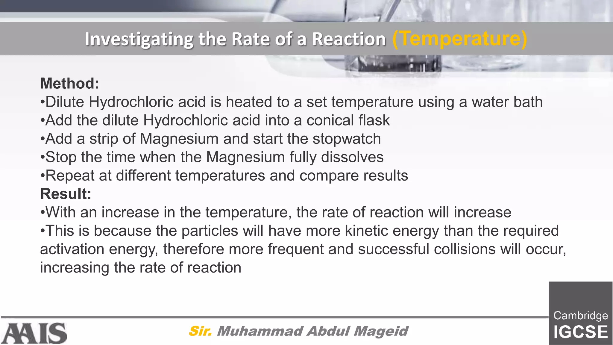 7.2 chemical reactions factors affecting rate of chemical reaction | PPTX