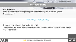 7.3 chemical reactions photochemistry & enzymes | PPT
