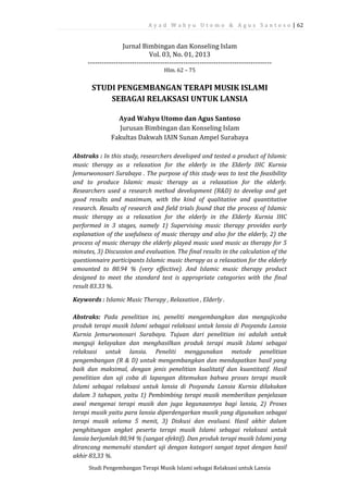 STUDI PENGEMBANGAN TERAPI MUSIK ISLAMI SEBAGAI RELAKSASI UNTUK LANSIA | PDF