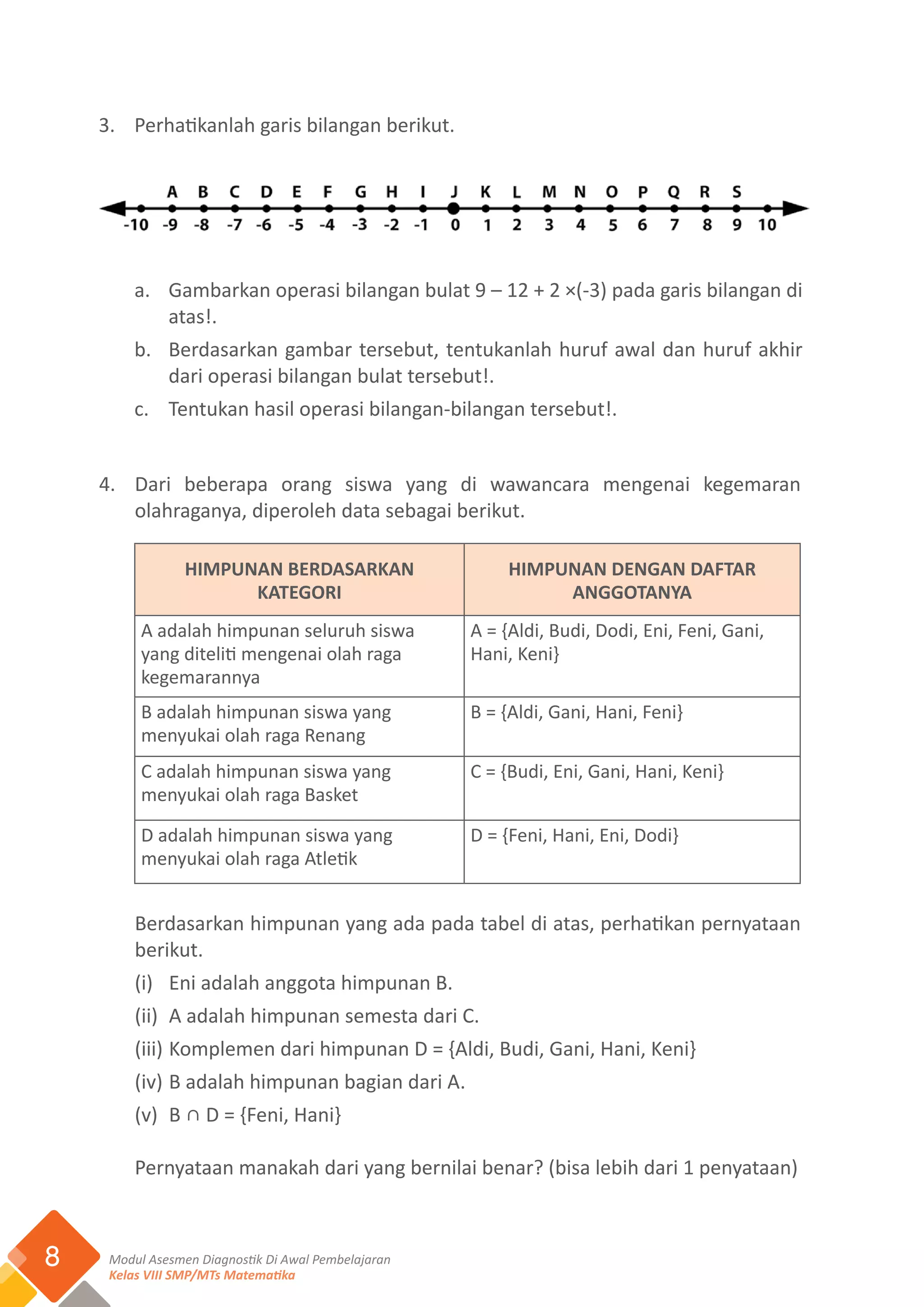 Modul Asesmen Awal Matematika SMP/MTs Kelas VIII | PDF