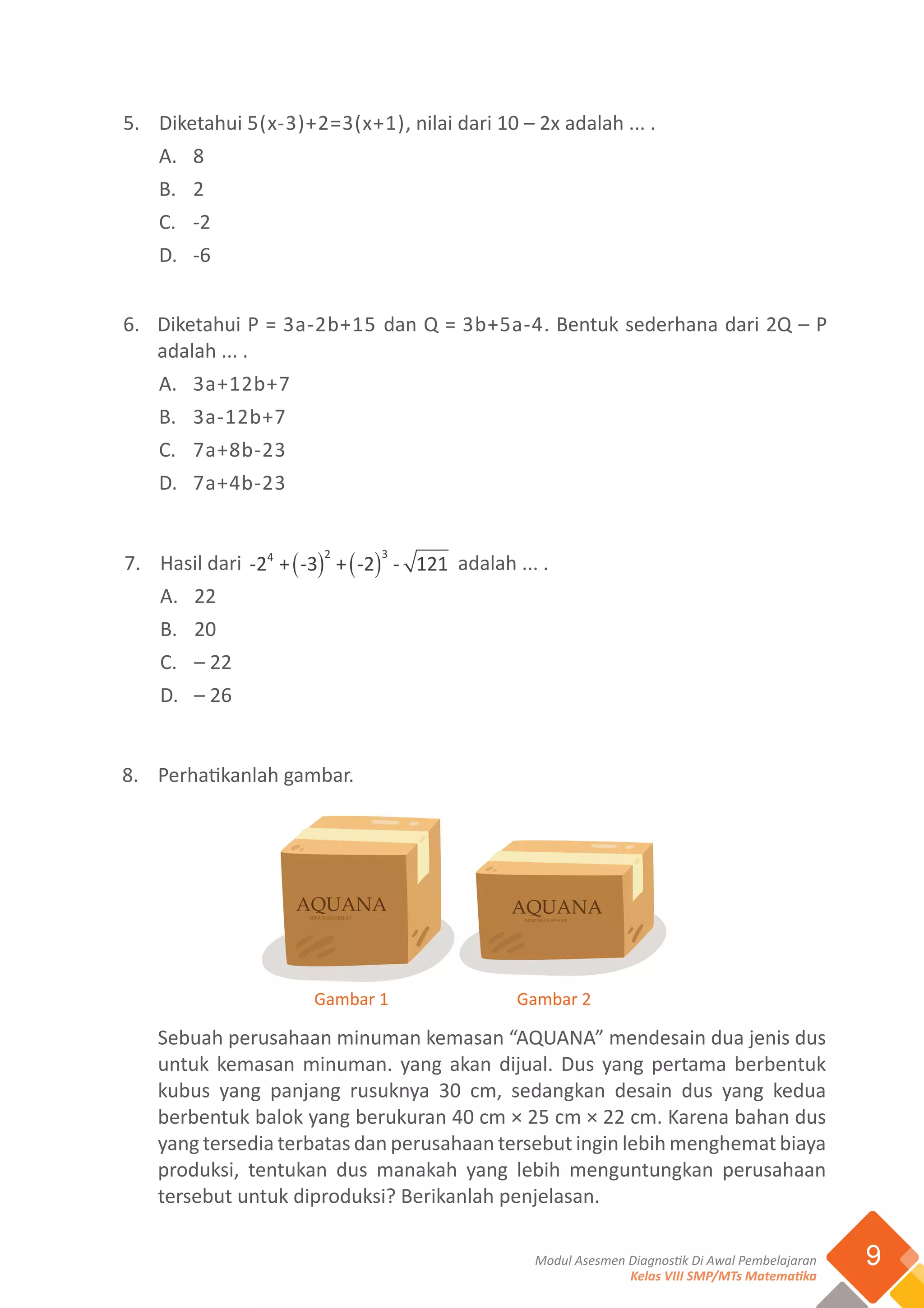 Modul Asesmen Awal Matematika SMP/MTs Kelas VIII | PDF