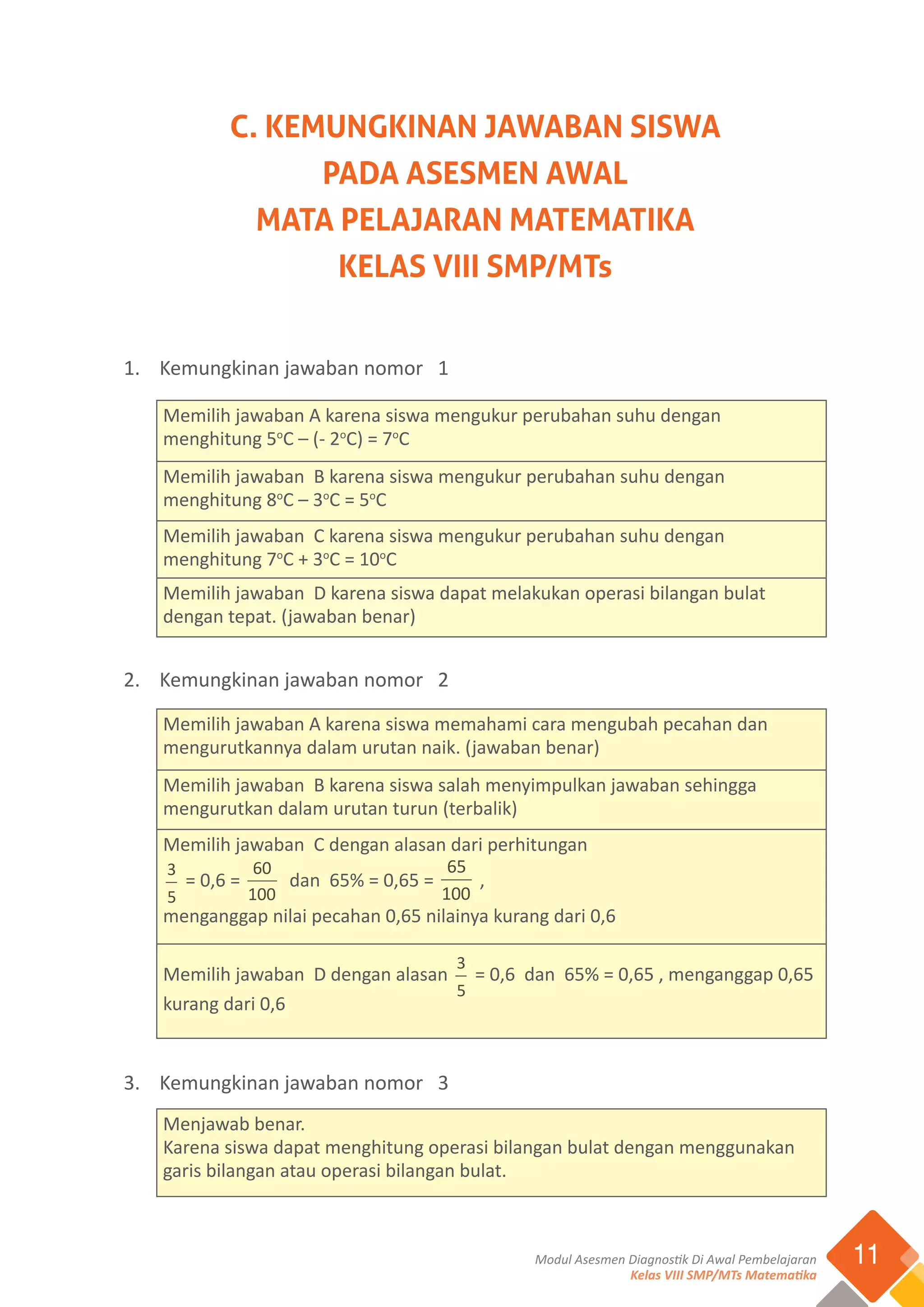 Modul Asesmen Awal Matematika SMP/MTs Kelas VIII | PDF
