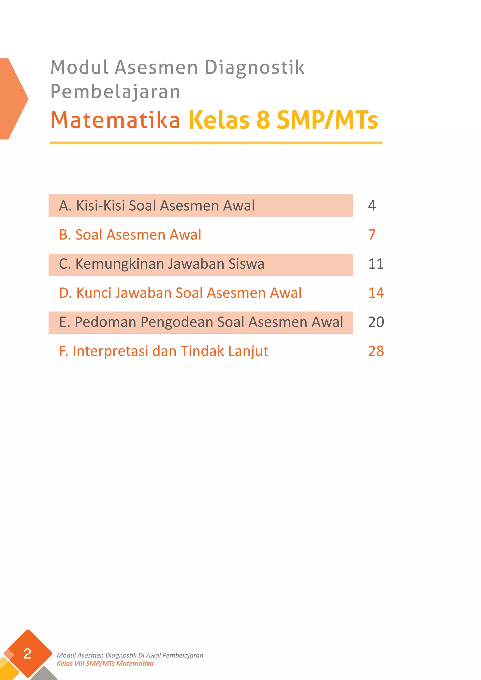 Modul Asesmen Awal Matematika SMP/MTs Kelas VIII | PDF