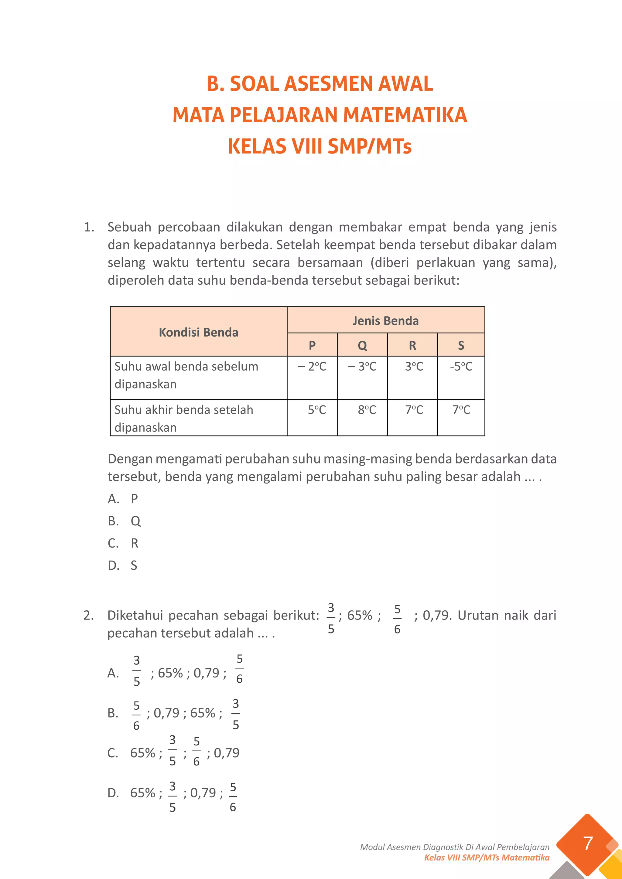 Modul Asesmen Awal Matematika SMP/MTs Kelas VIII | PDF