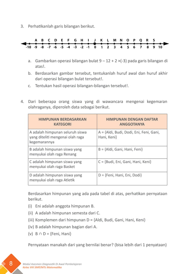 Modul Asesmen Awal Matematika SMP/MTs Kelas VIII | PDF