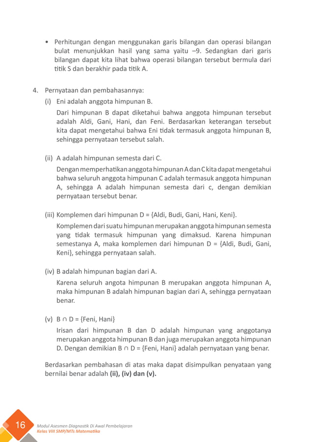 Modul Asesmen Awal Matematika SMP/MTs Kelas VIII | PDF