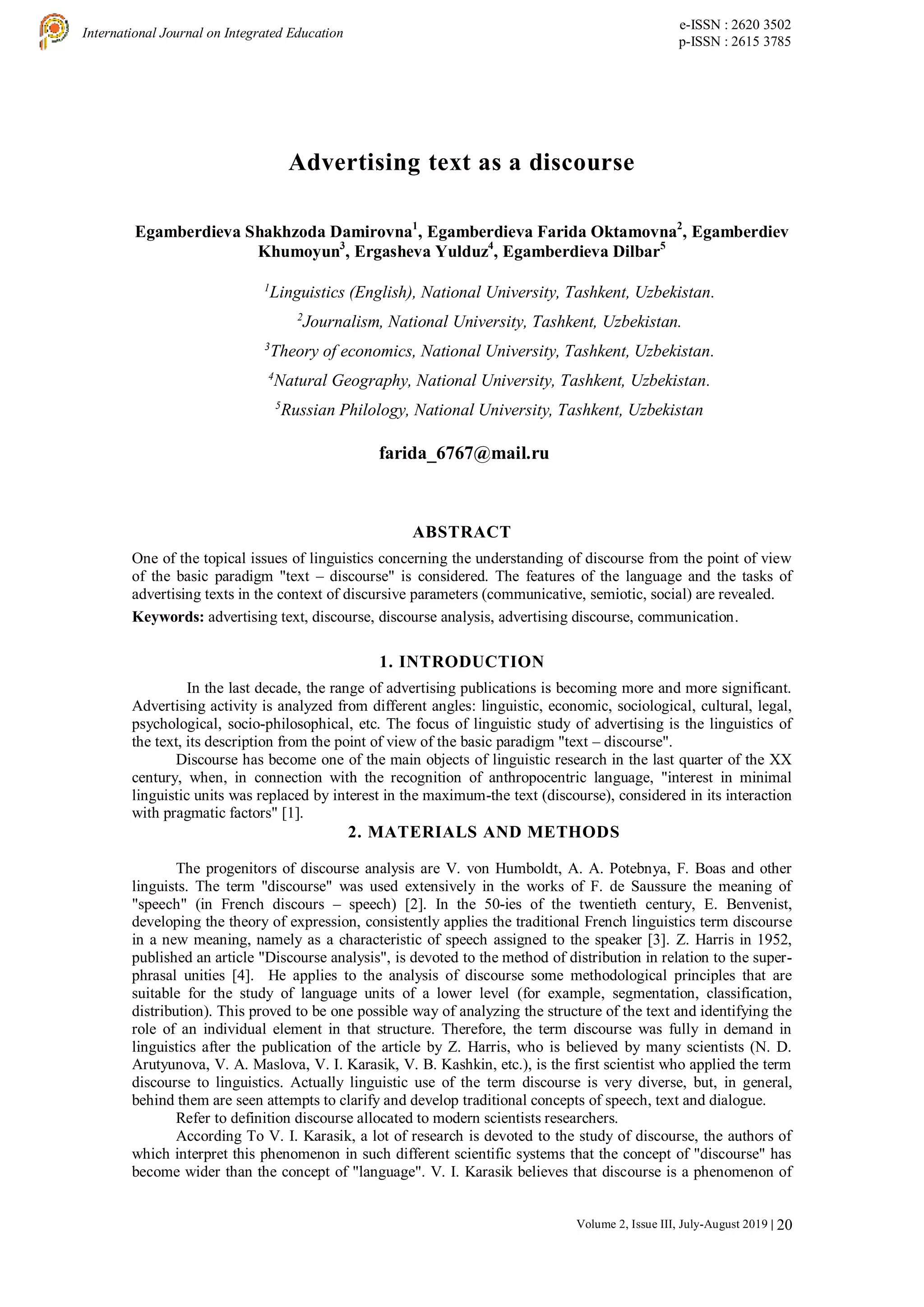 Advertising text as a discourse | PDF