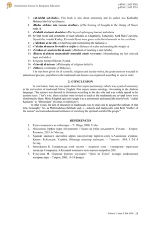 The importance of Mirzo Ulugbek madrassah in developing the system of ...