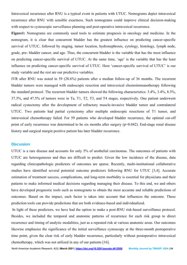Post radical nephroureterectomy cystoscopic surveillance and usage of a nomogram as a predictor ...