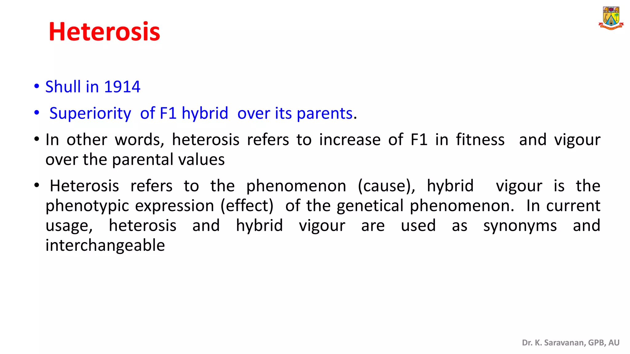 7. gpb 621 estimation of heterosis & inbreeding depression | PDF