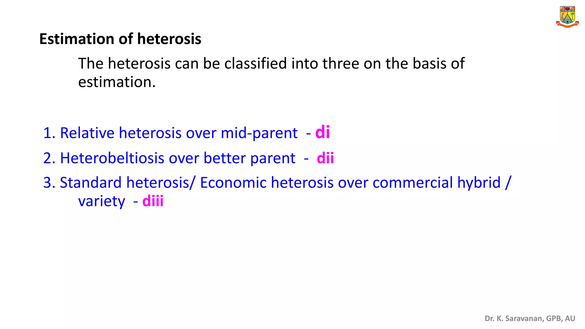 7. gpb 621 estimation of heterosis & inbreeding depression | PDF