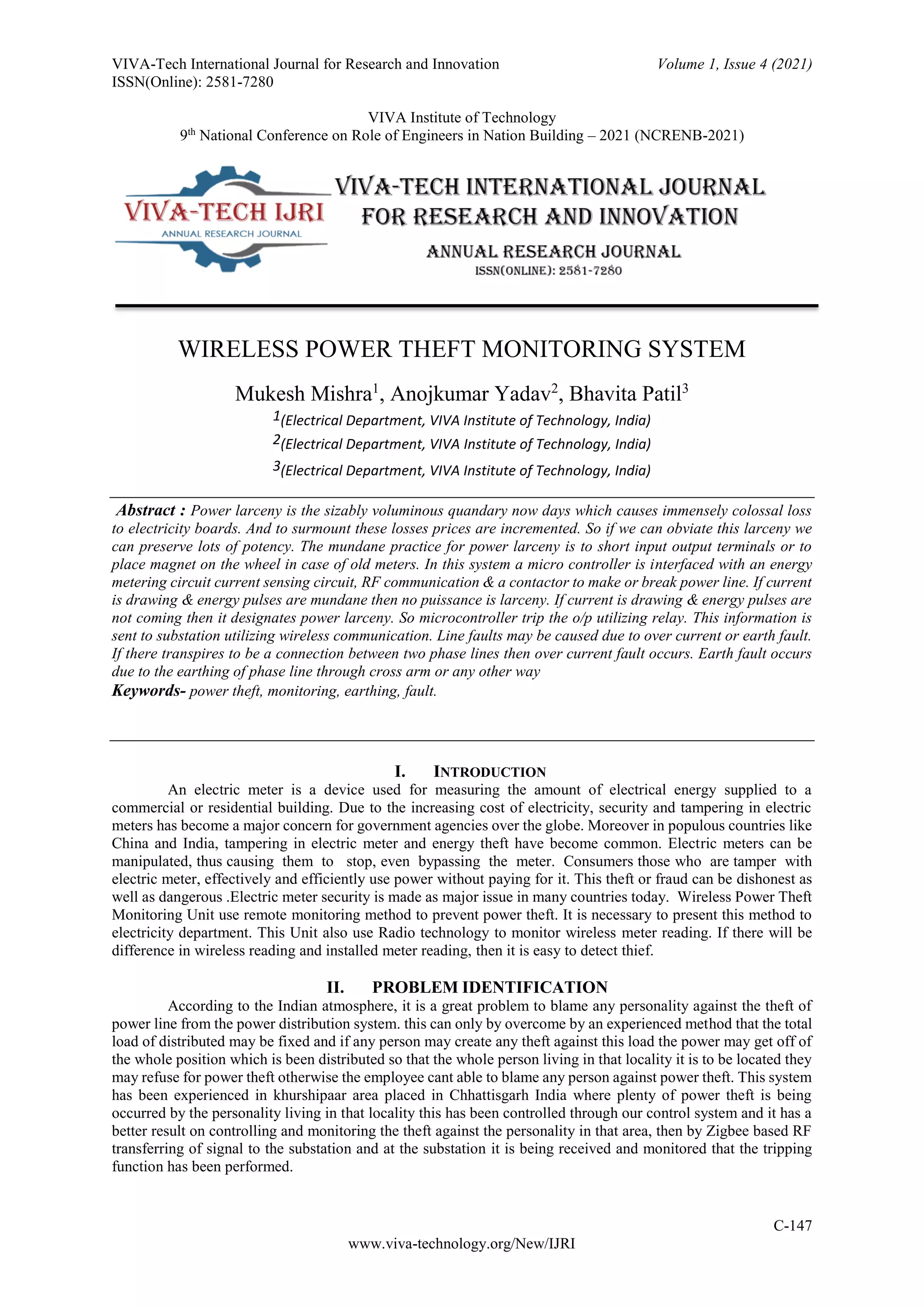 WIRELESS POWER THEFT MONITORING SYSTEM | PDF