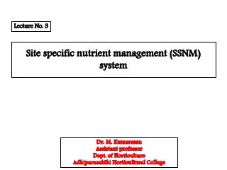 Site specific nutrient management (SSNM) system | PDF