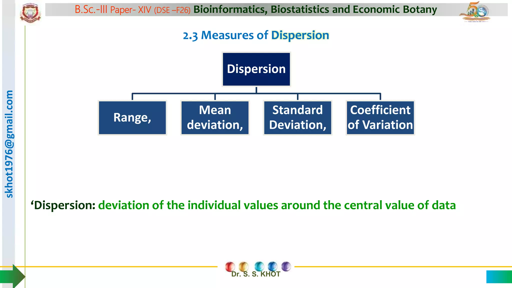 7. Biostatistics dispersion range, mean dev., std. dev. cv for ungrouped data | PPT