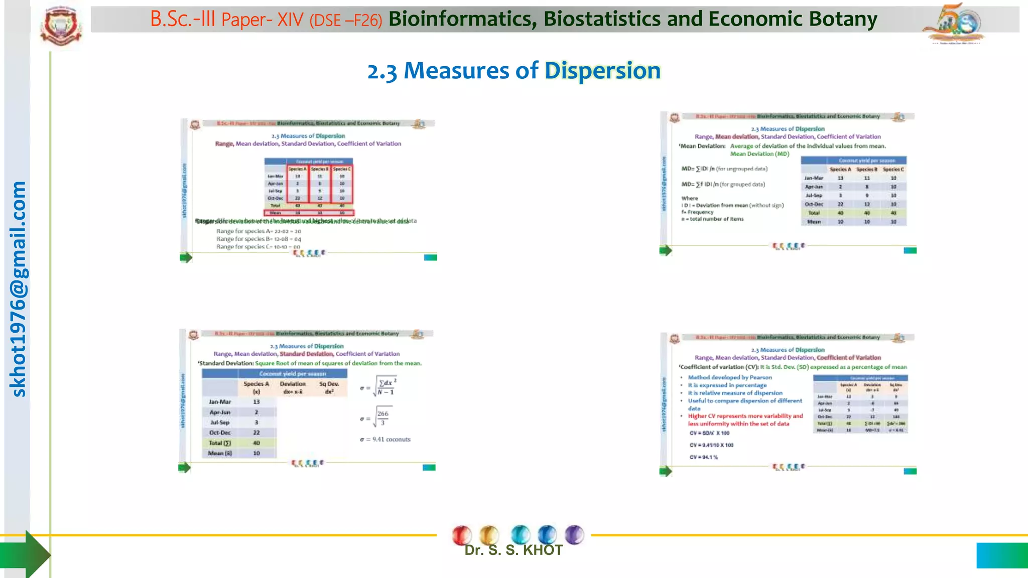 7. Biostatistics dispersion range, mean dev., std. dev. cv for ungrouped data | PPT