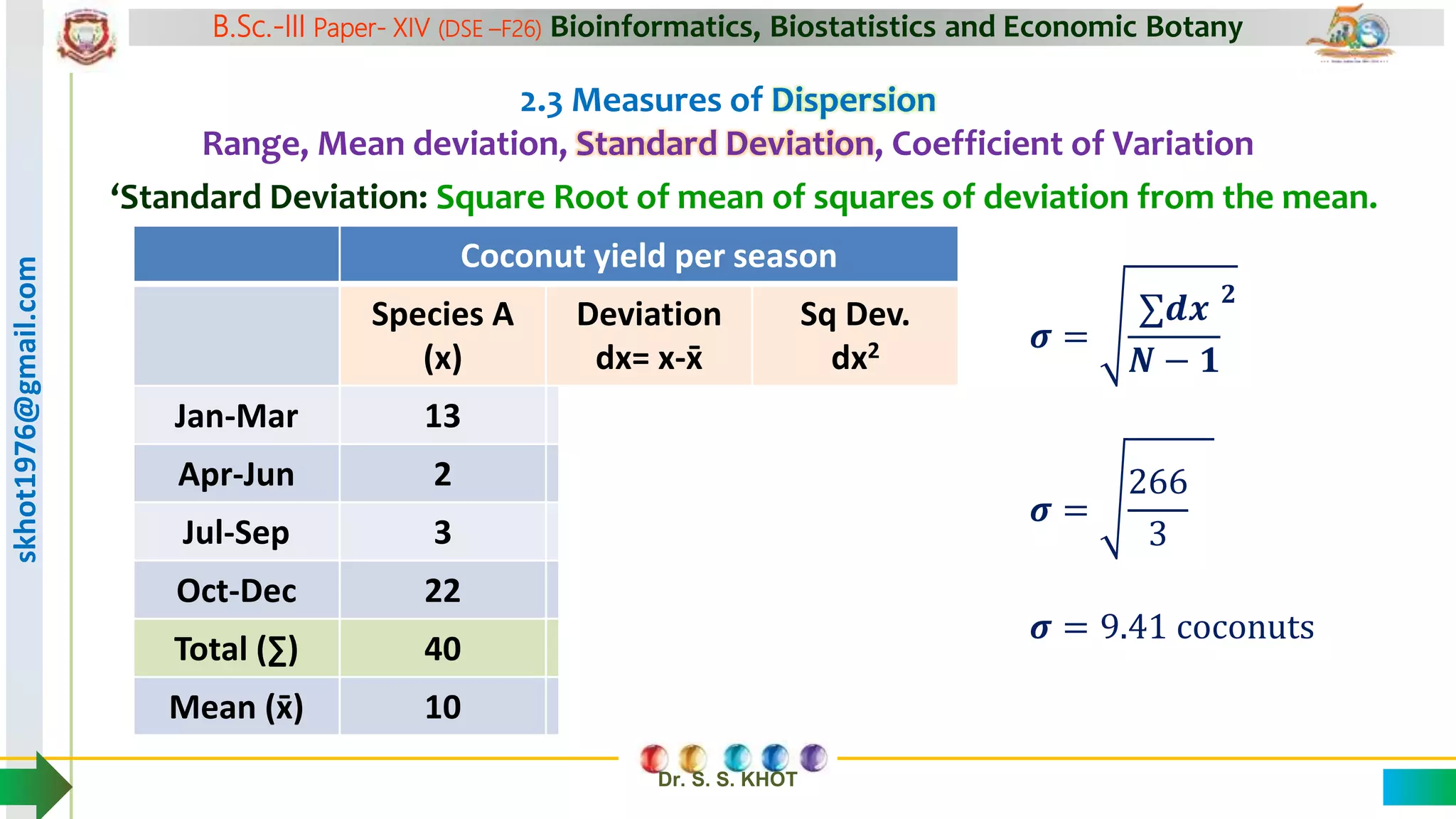 7. Biostatistics dispersion range, mean dev., std. dev. cv for ungrouped data | PPT