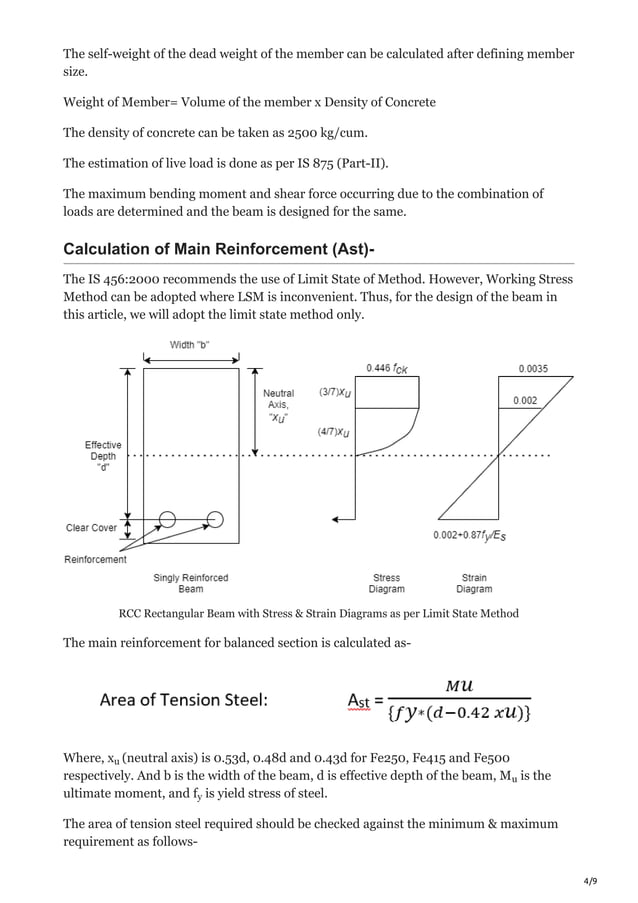 Design of Beam- RCC Singly Reinforced Beam | PDF
