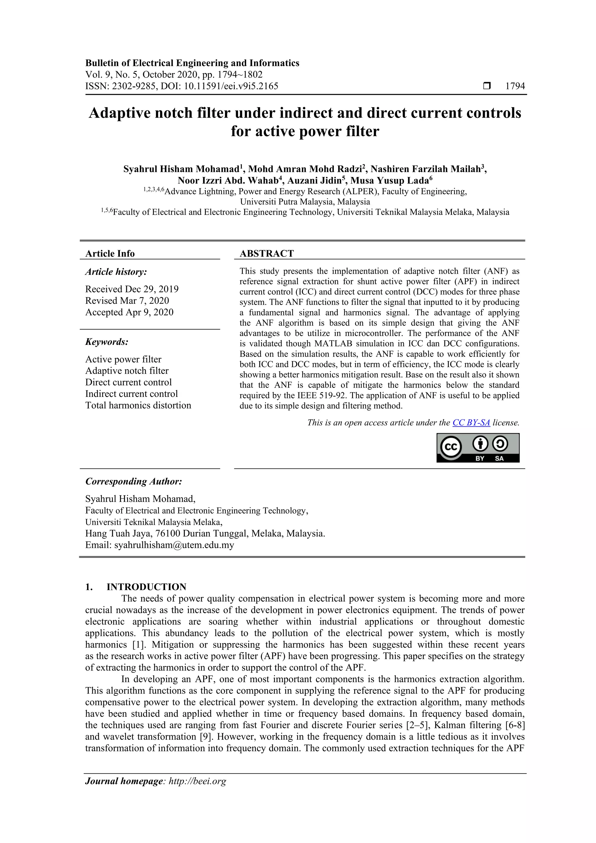 Adaptive notch filter under indirect and direct current controls for ...