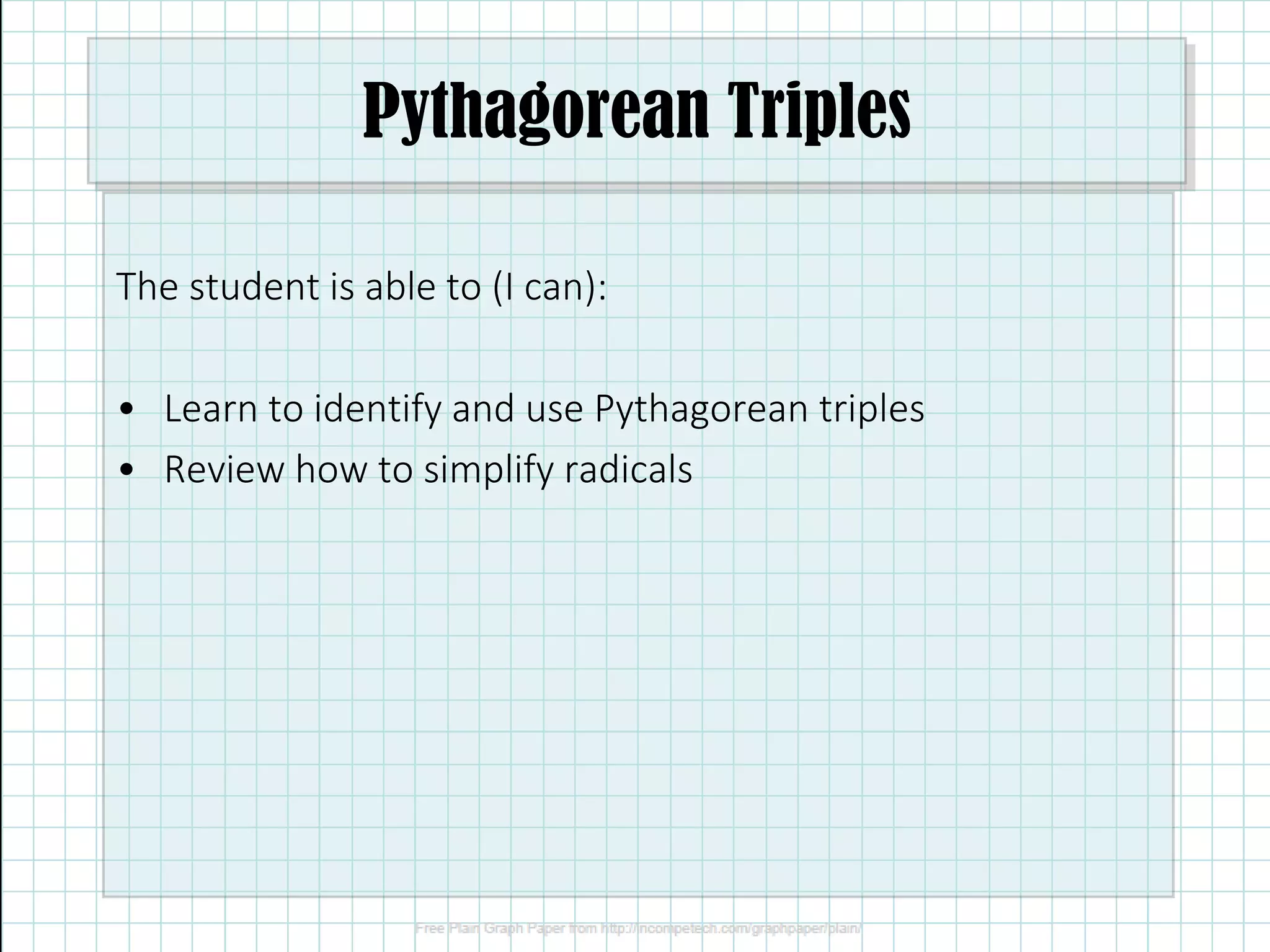 7.2 Pythagorean Triples and Simplifying Radicals | PDF | Physics | Science