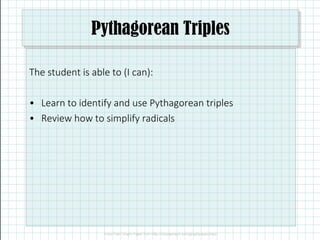 7.2 Pythagorean Triples and Simplifying Radicals | PDF | Physics | Science