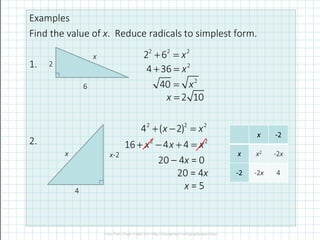 7.2 Pythagorean Triples and Simplifying Radicals | PDF | Physics | Science
