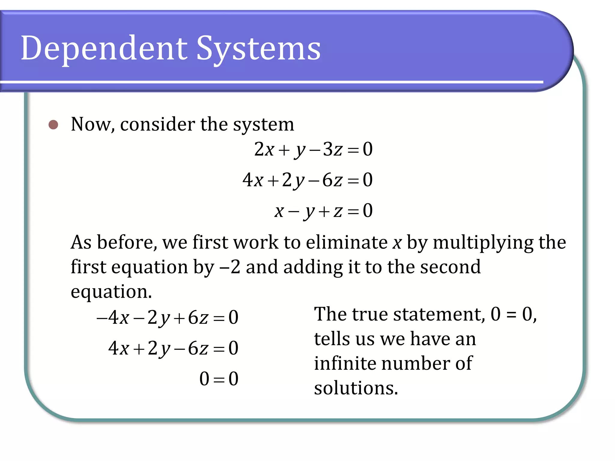 72 Systems Of Linear Equations Three Variables Ppt
